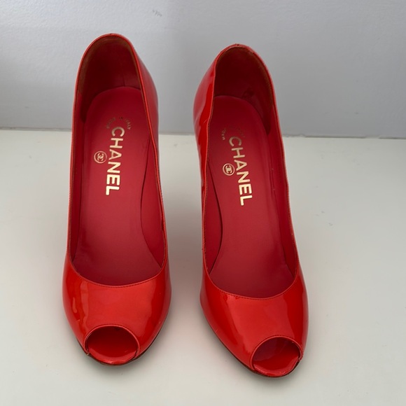 CHANEL | Shoes | Chanel Red Stiletto Heels Peeptoe Elegance | Poshmark